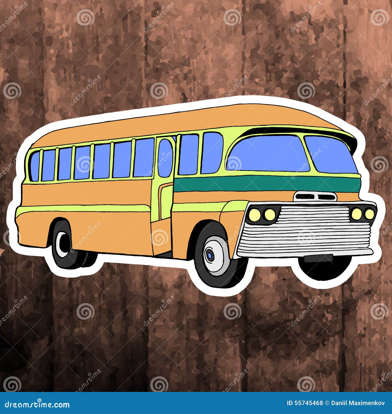 Pop Art Sticker. Hand Drawing Retro Bus.Vector Stock Vector ...
