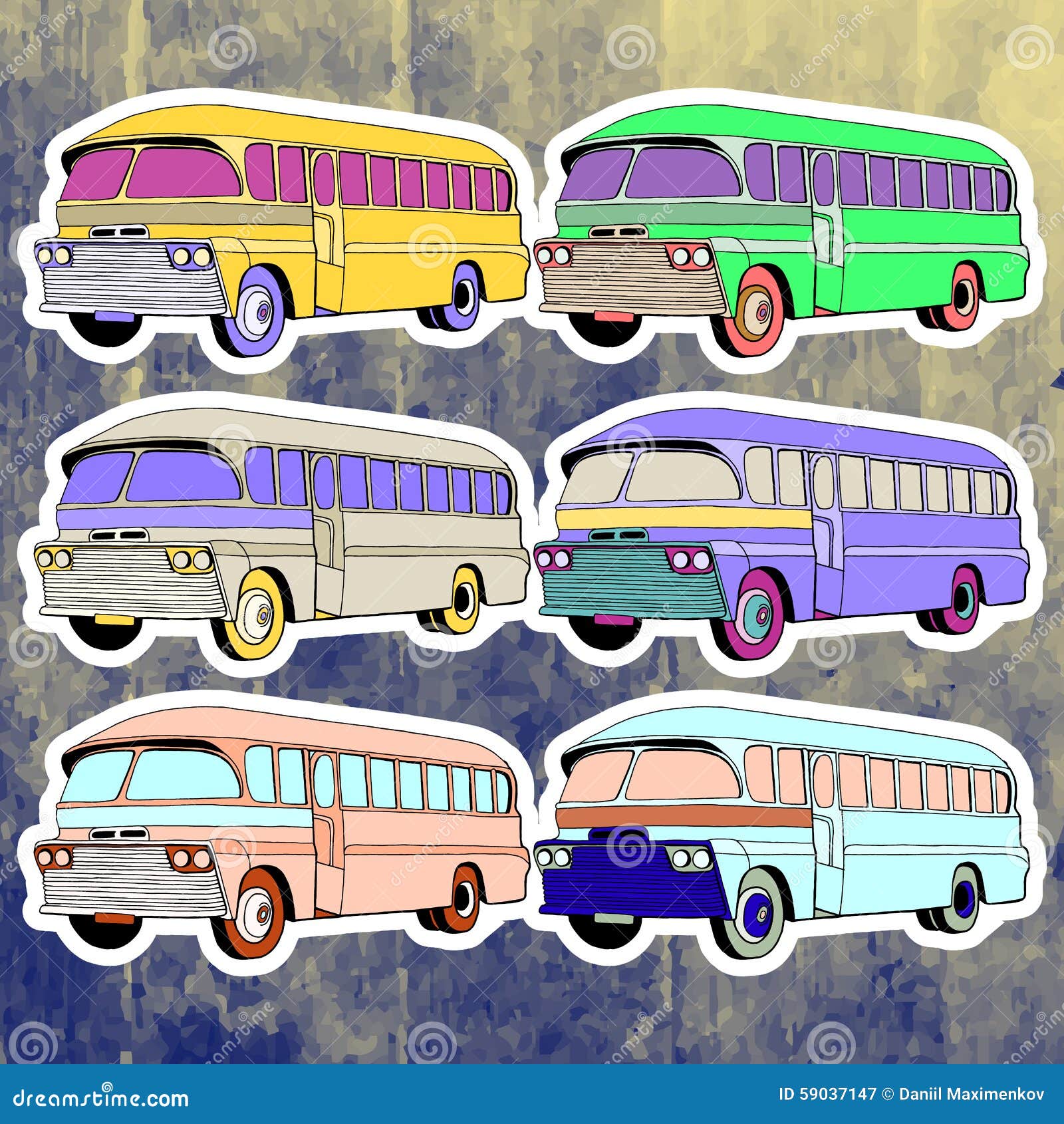 Pop Art Stickers Set. Hand Drawing Retro Bus Stock Vector ...