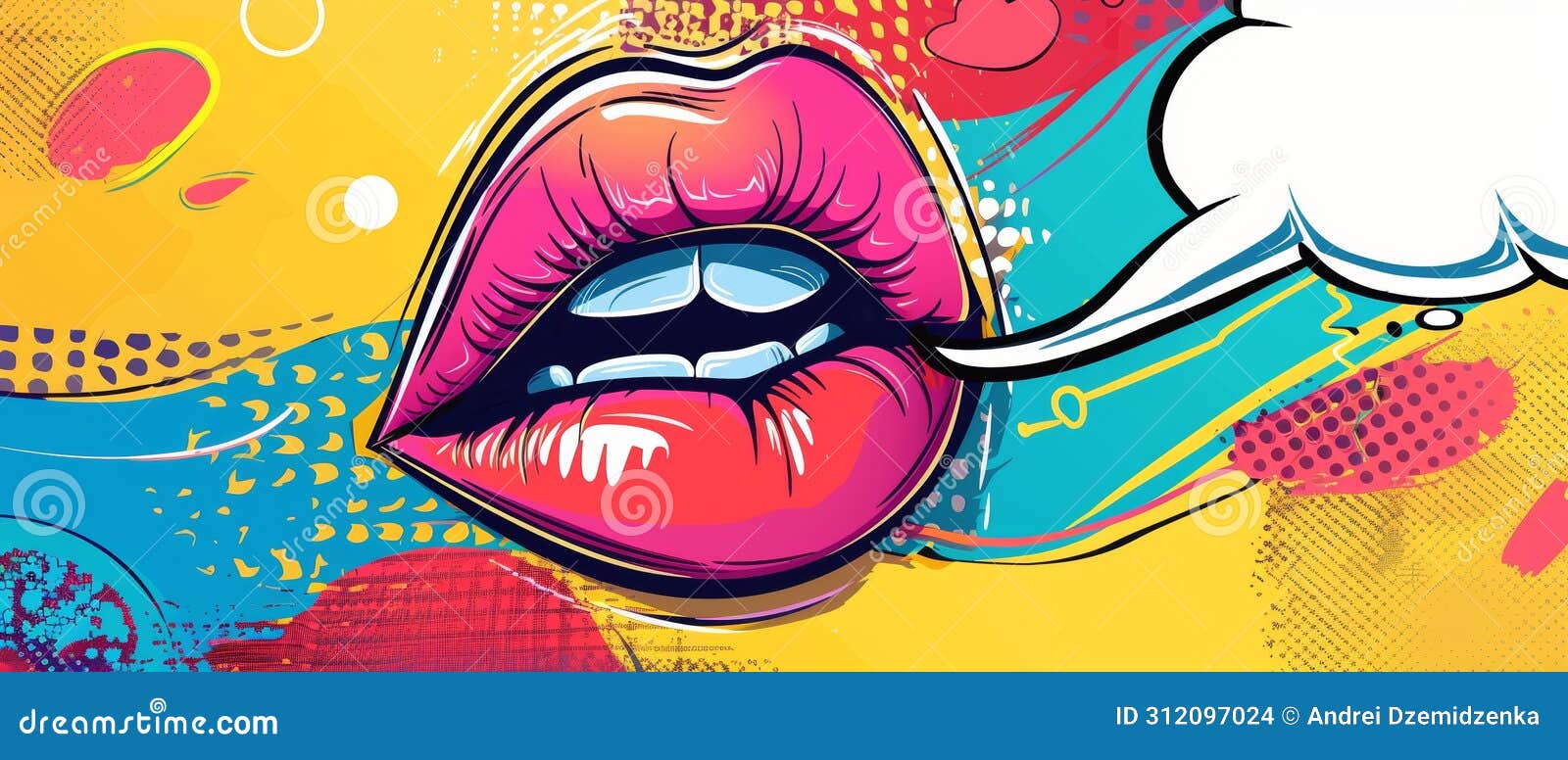 In a Pop Art Style, Comic Lips Call Out Loud with a Speech Bubble ...