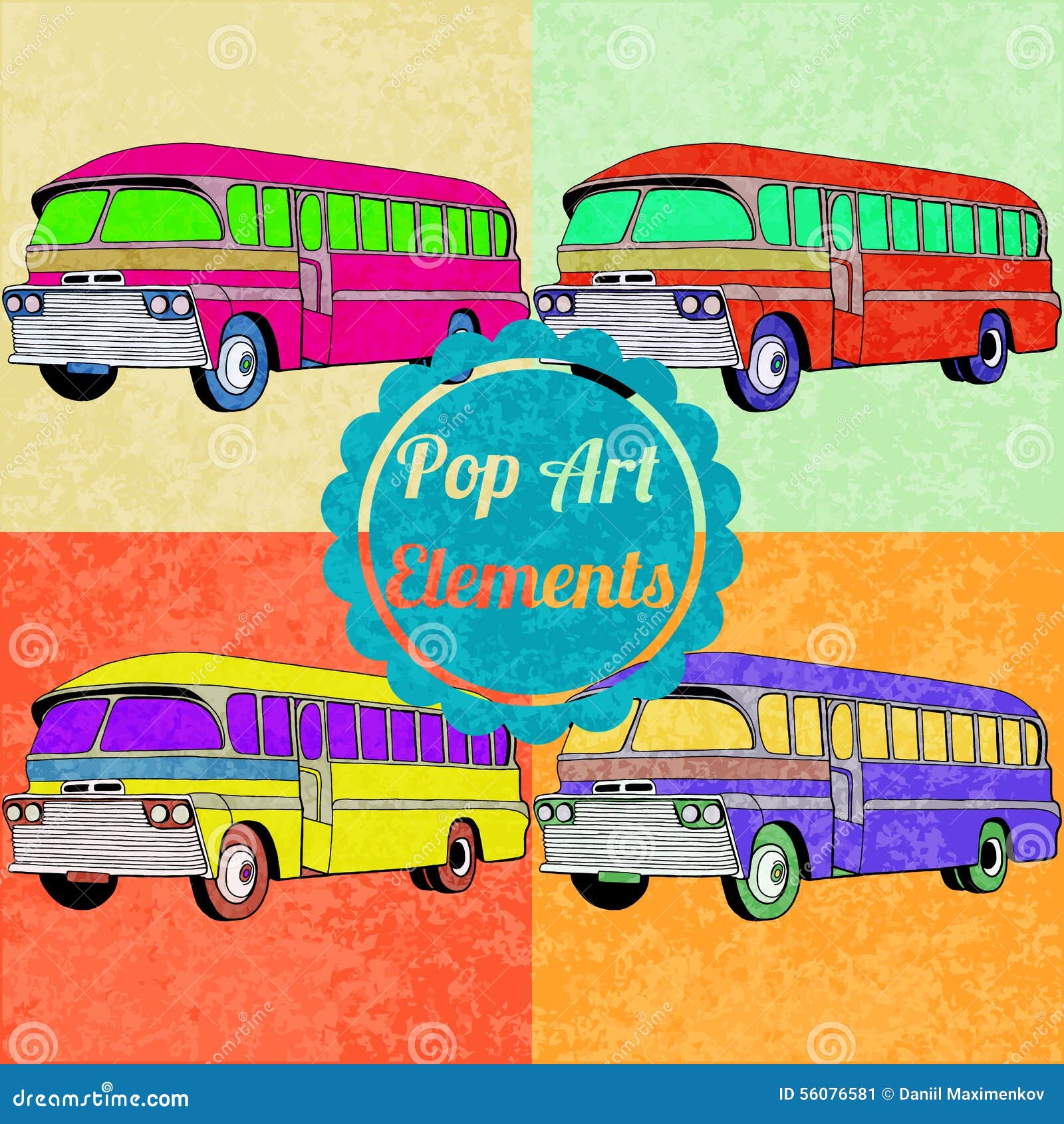 Pop Art Style Elements. Set of Vector Buses Stock Vector - Illustration ...