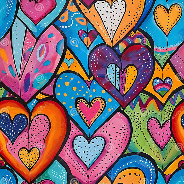 Pop Art Style Hearts, Repeating Pattern Stock Illustration ...