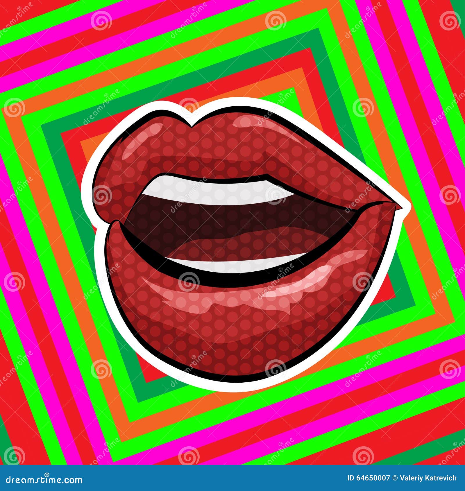 Pop Art Style. Lips on Abstract Background. Vector Illustration Stock ...