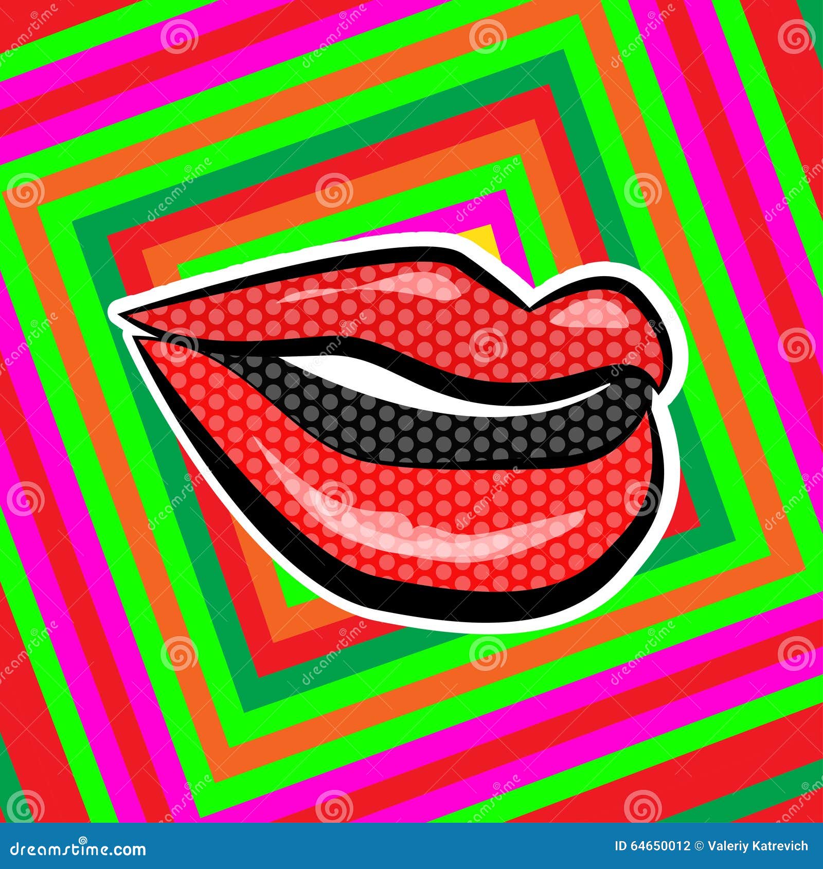 Pop Art Style. Lips on Abstract Background. Vector Illustration Stock ...