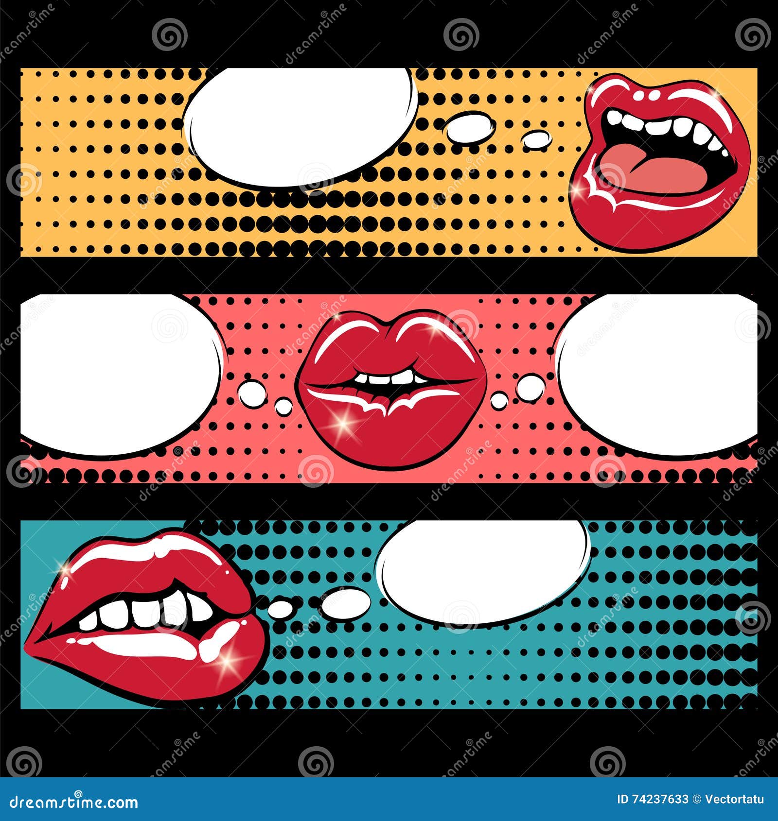 Pop Art Style Lips Web Banners Stock Vector - Illustration of dots ...