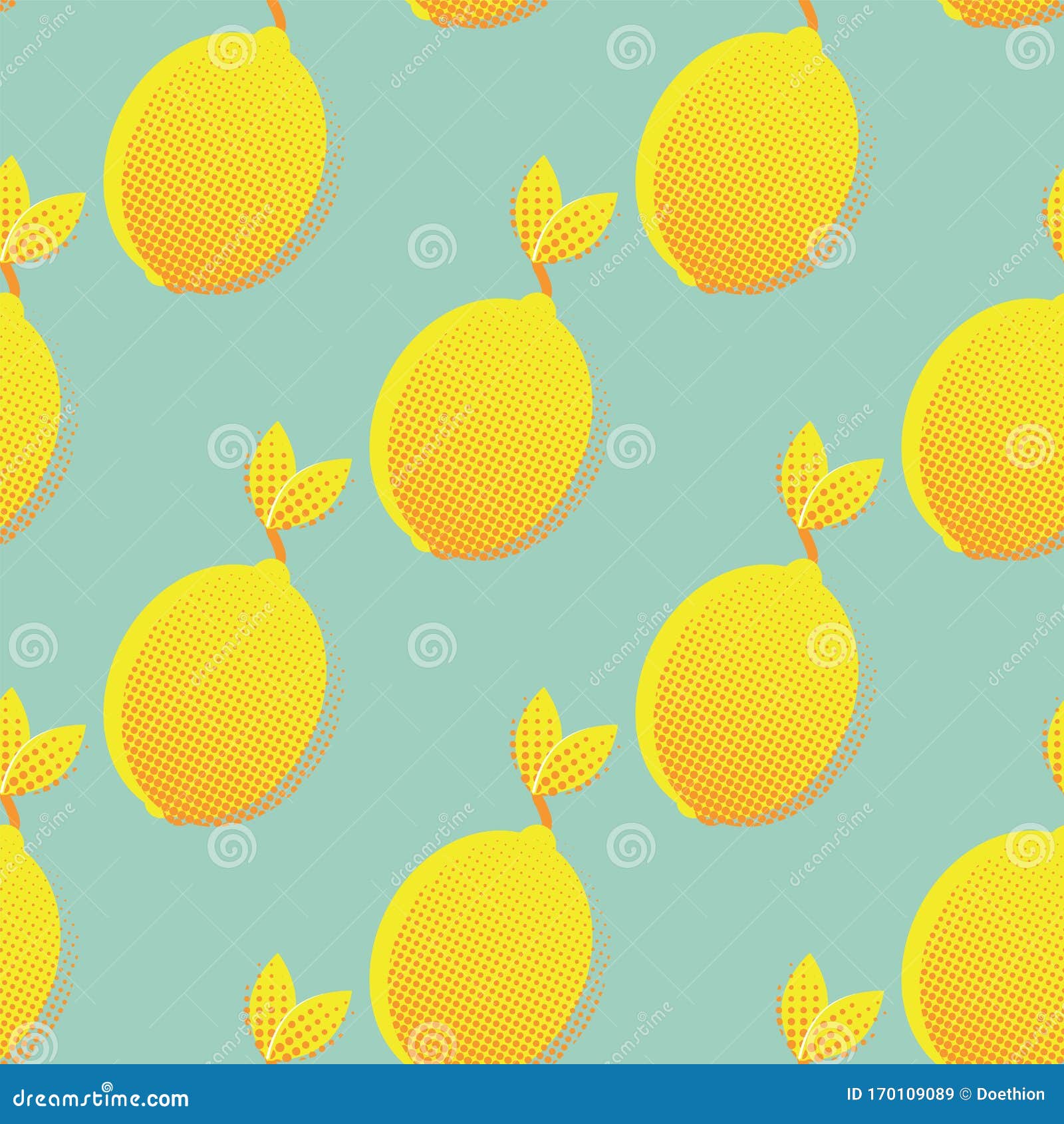 Pop-art Style Seamless Pattern of Citrus Fruits in Orange, and Yellow ...