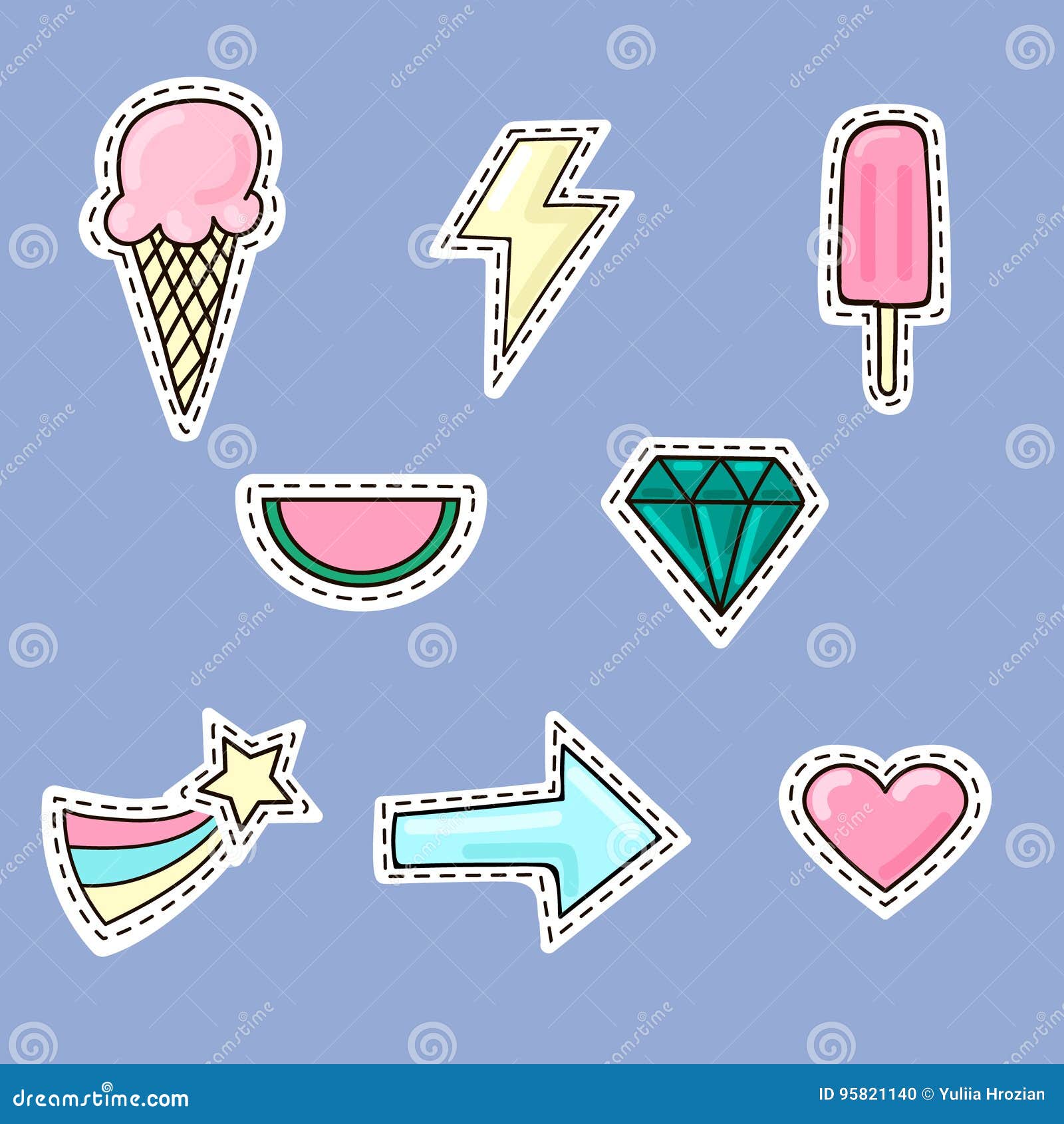 Pop-art Style Stickers Collection: Ice-cream, Lightning, Arrow, Stock ...