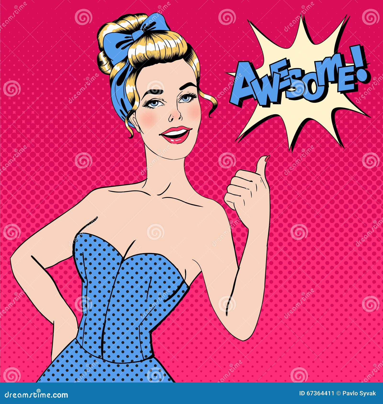 Pop Art Style Woman Gesturing Great with Expression Awesome Stock ...