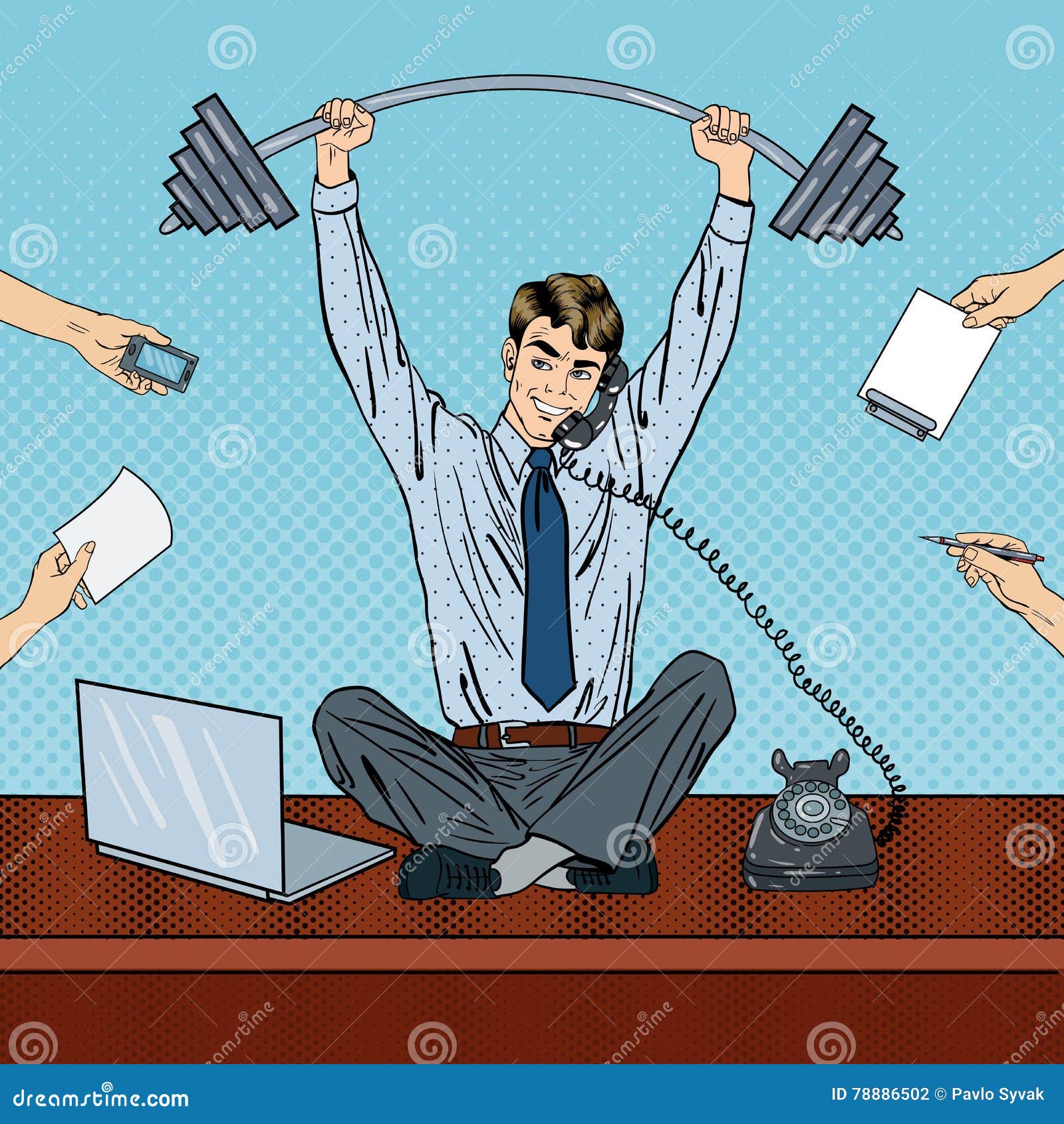 Pop Art Successful Businessman at Multi Tasking Office Work Stock ...