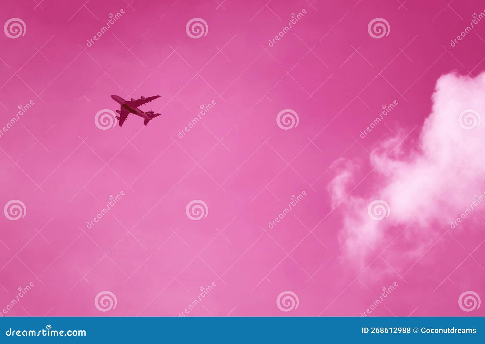 Surreal Image of Jet Plane Flying on Pink Sky Stock Photo - Image of ...