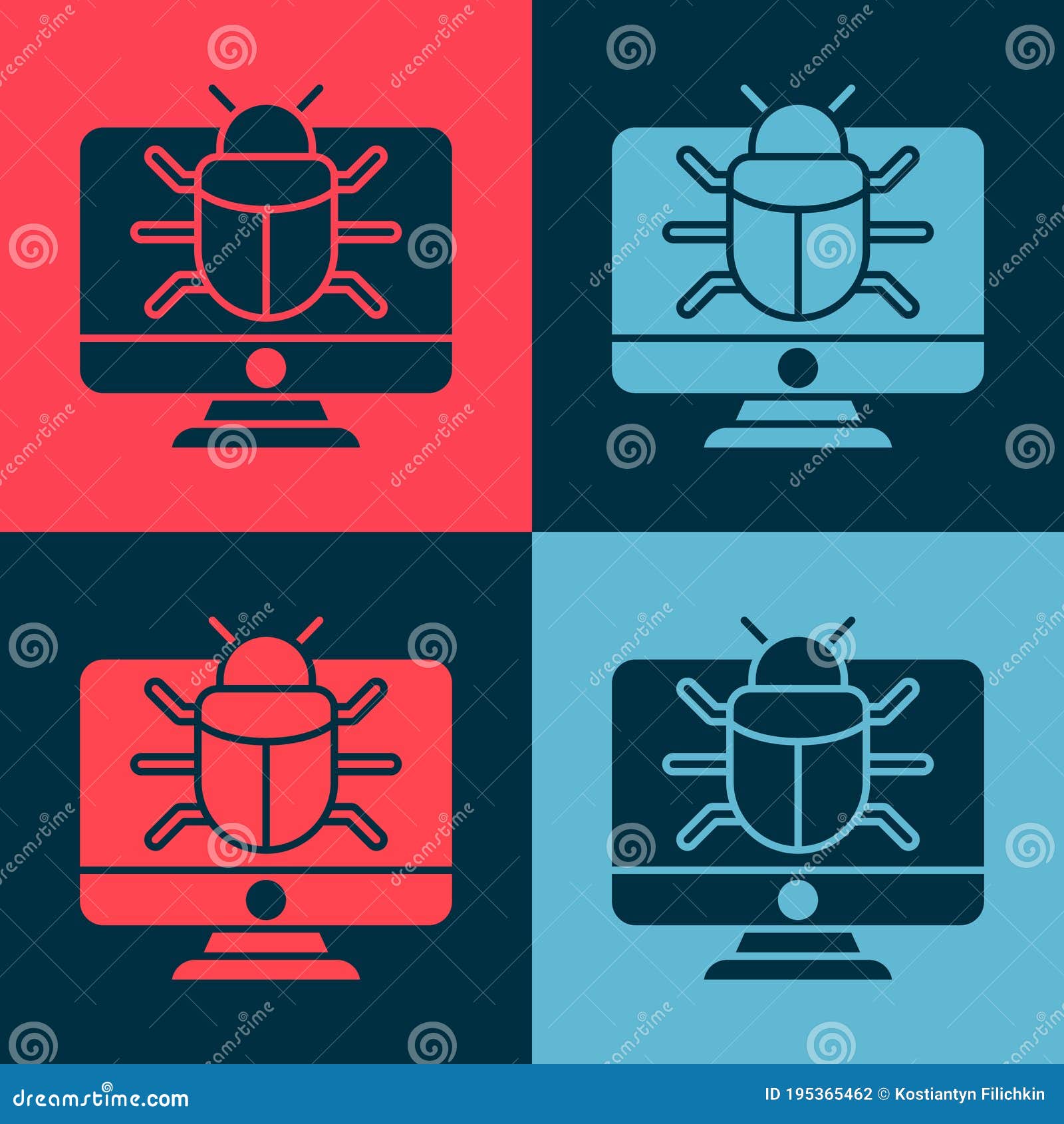 Pop Art System Bug on Monitor Icon Isolated on Color Background. Code Bug Concept. Bug in the ...