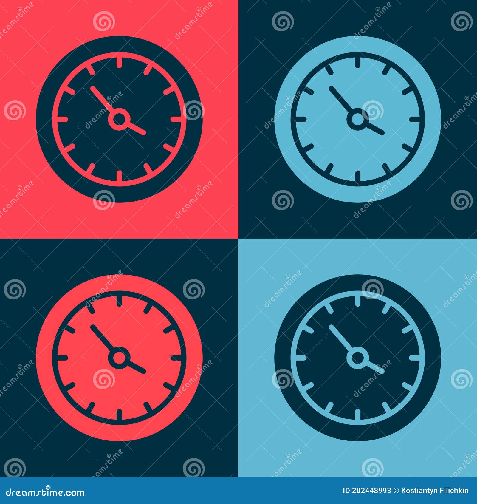 Pop Art Train Station Clock Icon Isolated on Color Background. Vector ...