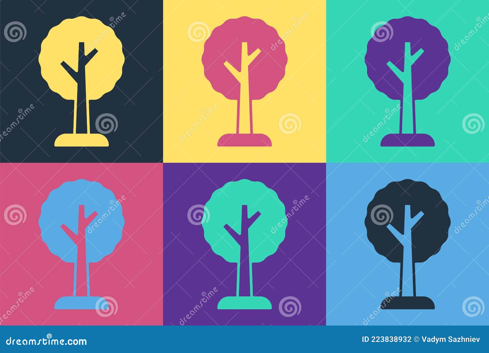 Pop Art Tree Icon Isolated on Color Background. Forest Symbol Stock ...