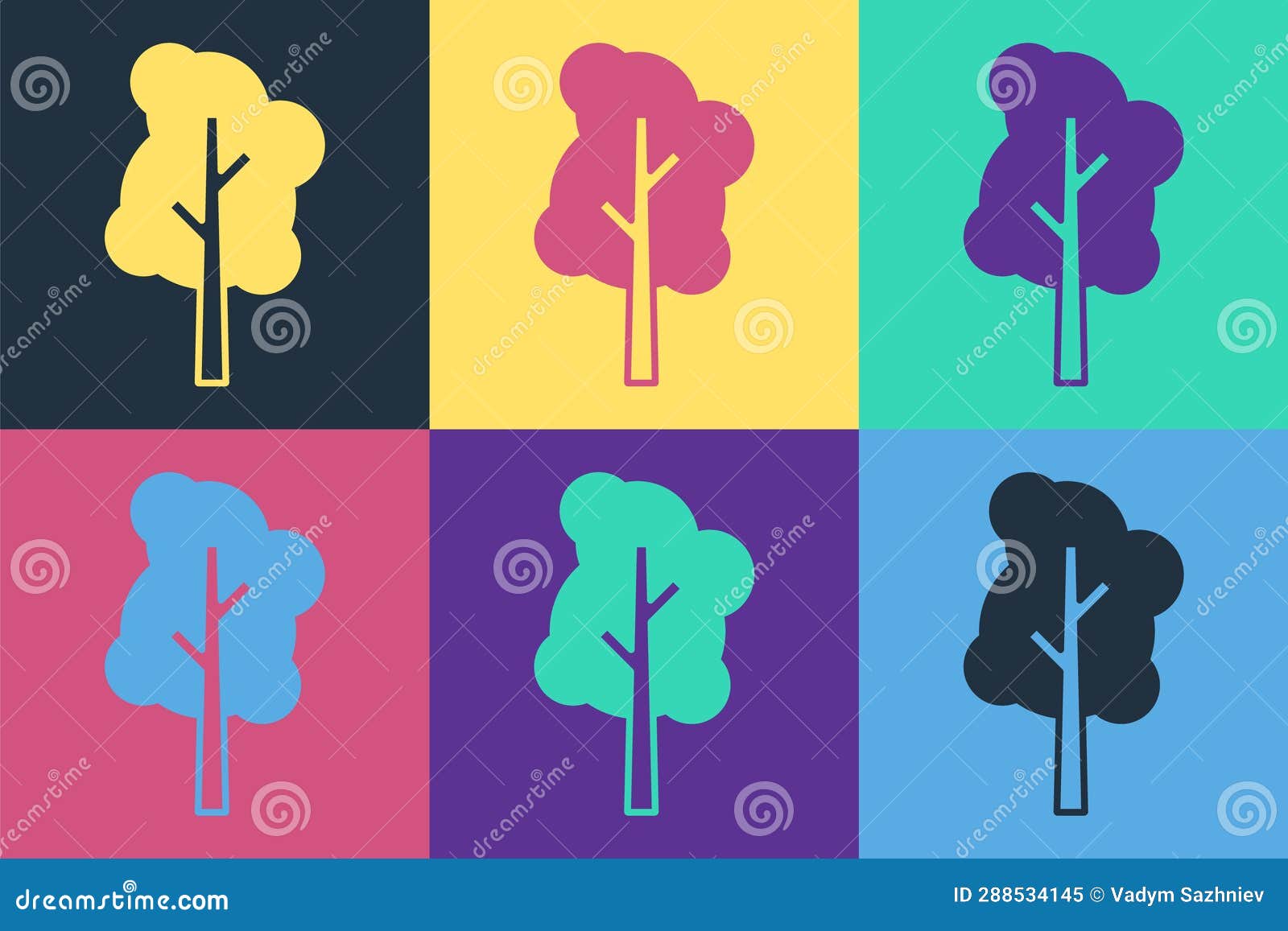 Pop Art Tree Icon Isolated on Color Background. Forest Symbol Stock ...