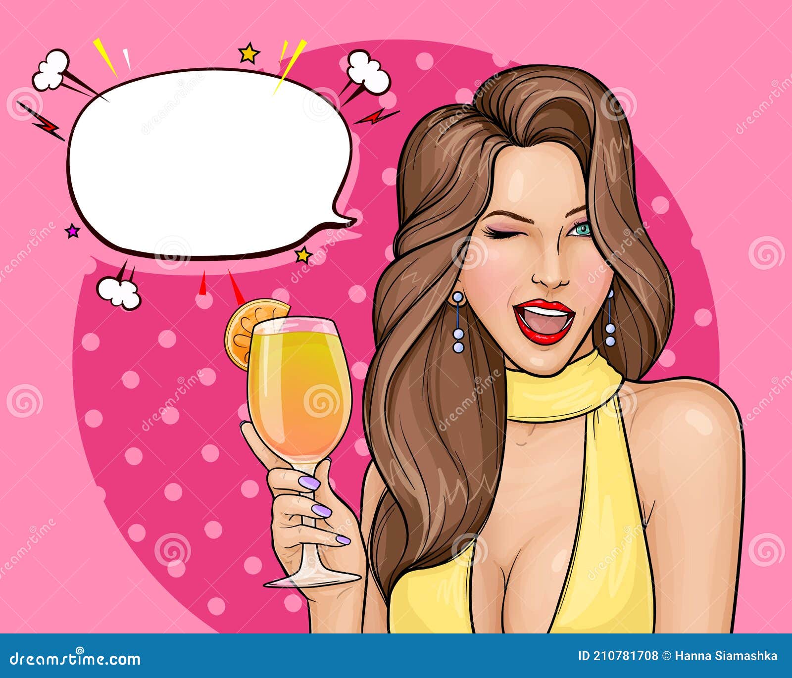 Pop Art Woman Winking With Cocktail In Hand Stock Vector Illustration Of Fashion Hold 210781708