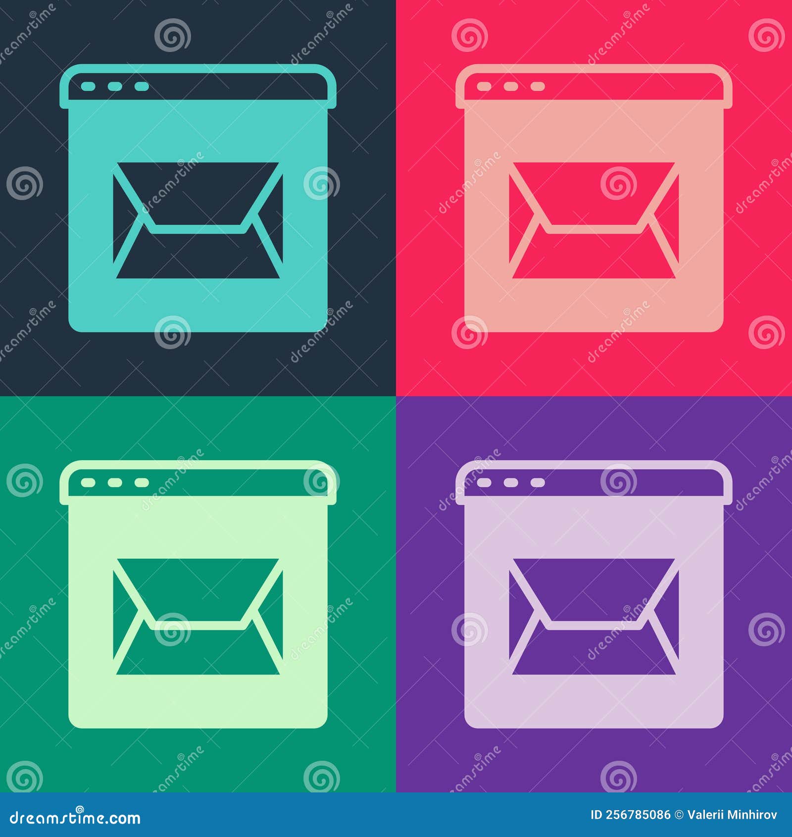 Pop Art Website and Envelope, New Message, Mail Icon Isolated on Color ...