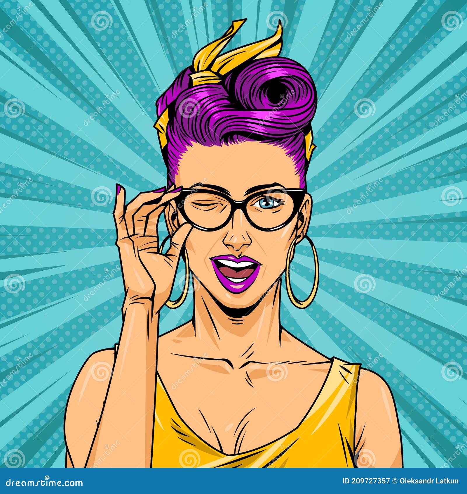 Pop Art Winking Young Beautiful Girl Stock Vector Illustration Of