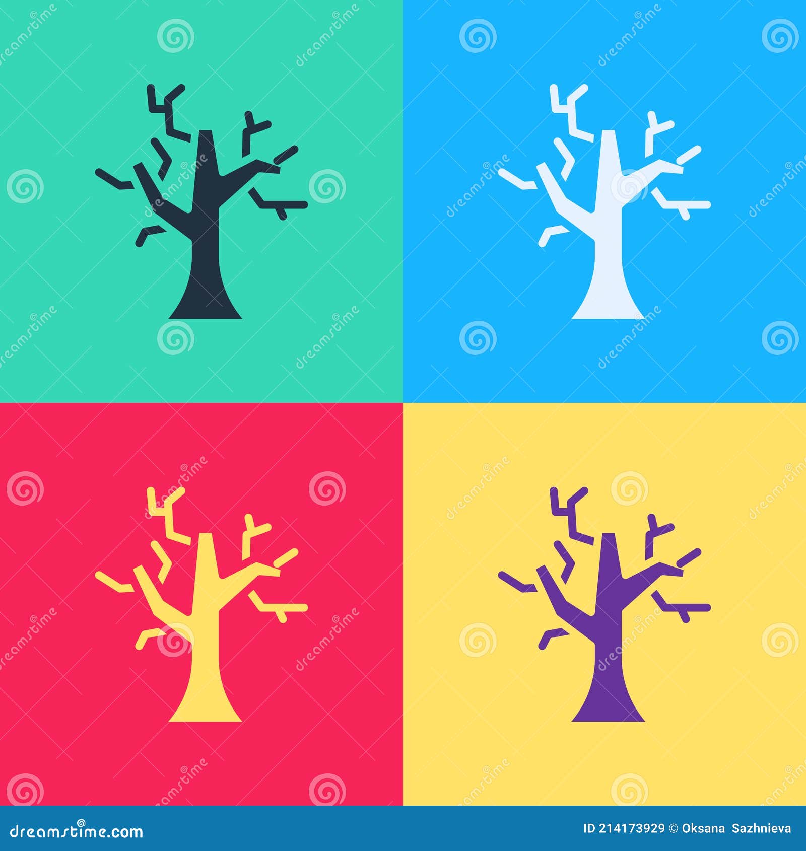 Pop Art Withered Tree Icon Isolated On Color Background. Bare Tree ...