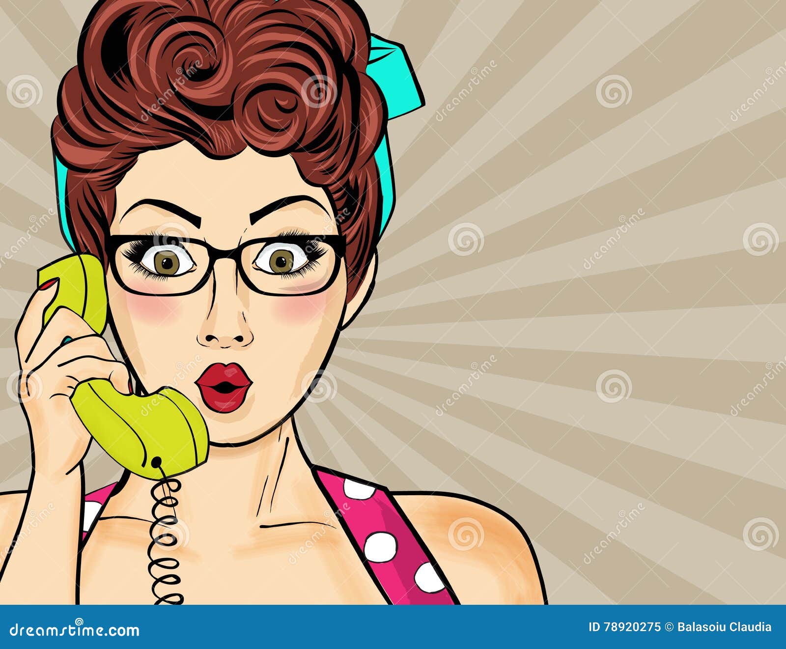 Pop Art Woman Chatting On Retro Phone Comic Woman With Speech Stock
