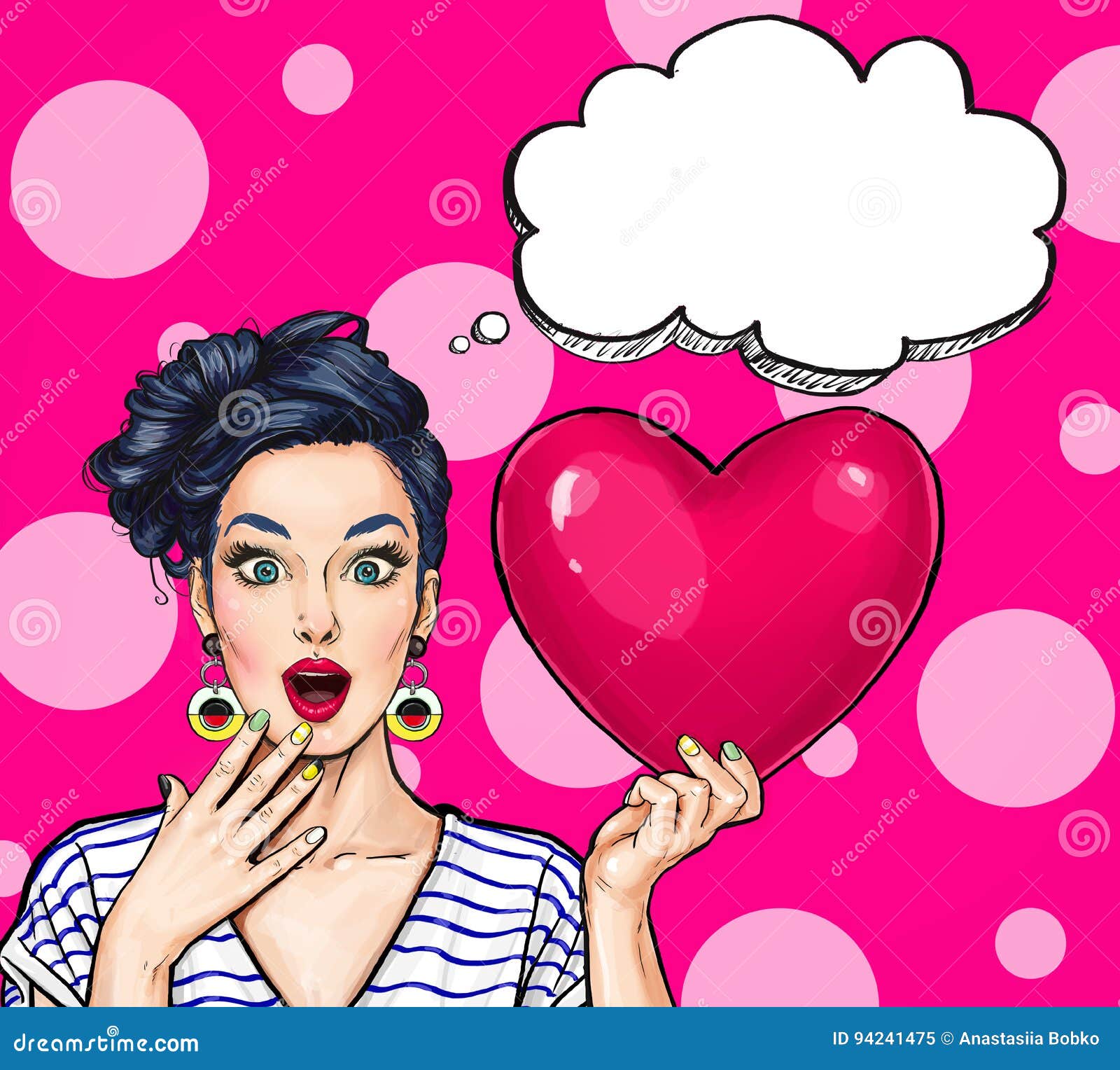 Pop Art Woman Hold Red Heart Comic Woman Pop Art Love Valentines