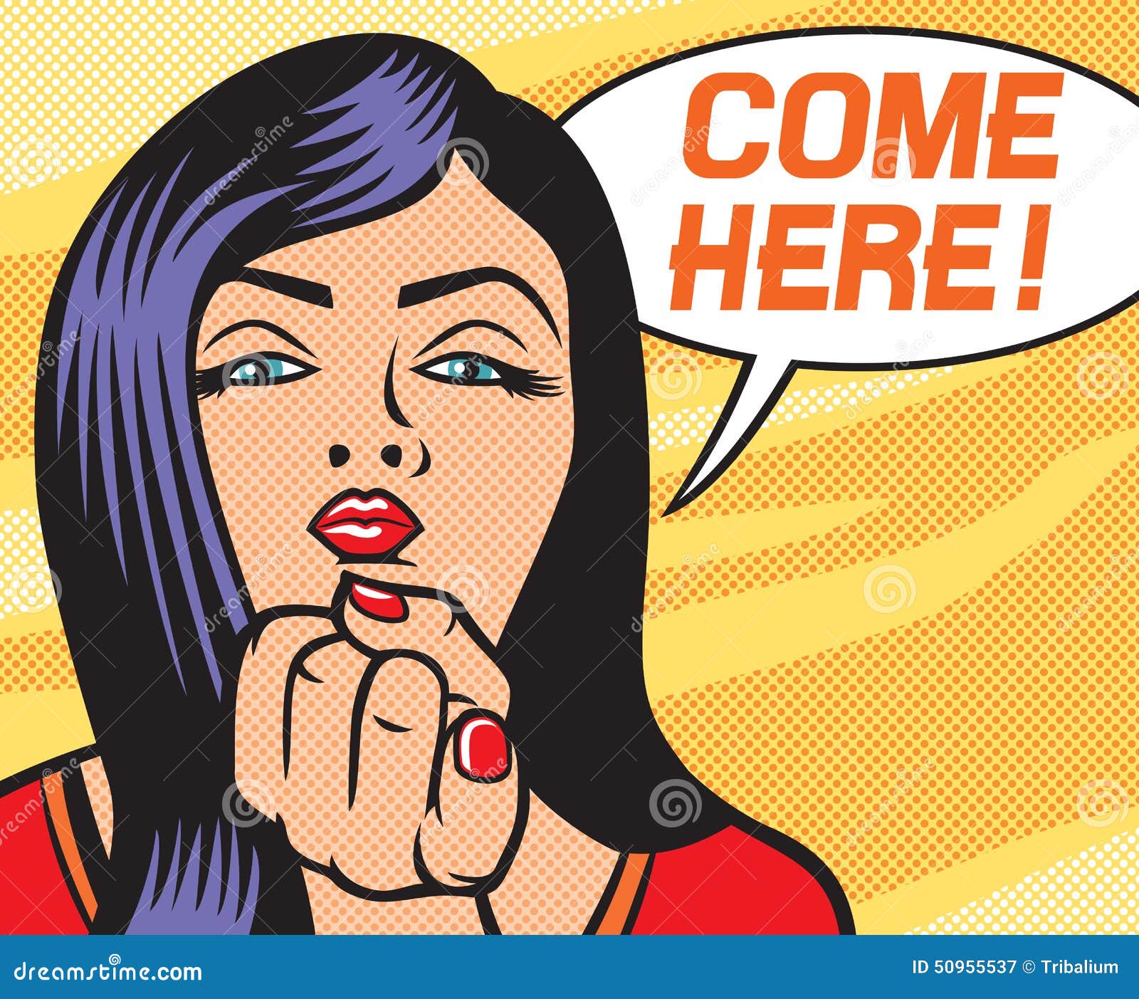 Pop Art Woman Shows Came Here Gesture Stock Vector Image 50955537