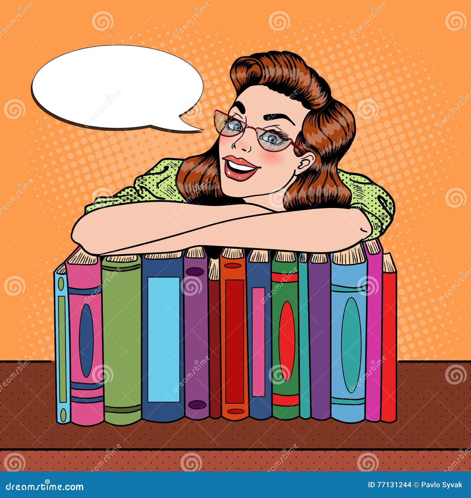 Pop Art Woman Student with Books in Library Stock Vector - Illustration ...