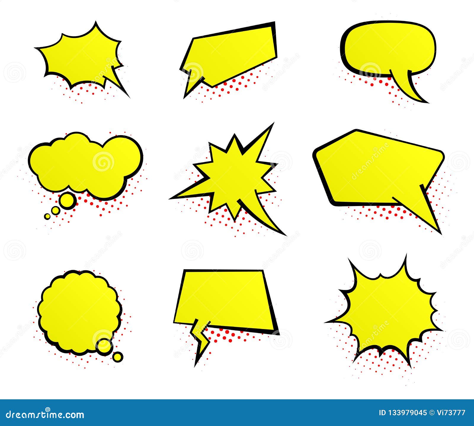 Pop Art Yellow Speech Bubble Set. Vector Comics Design Elements. Stock ...