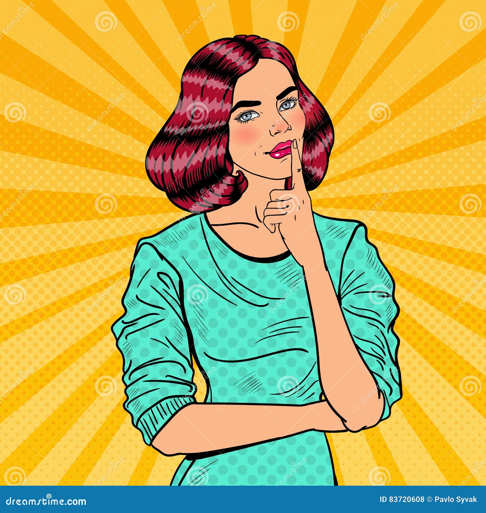 Pop Art Young Beautiful Woman Thinking Stock Vector - Illustration of ...
