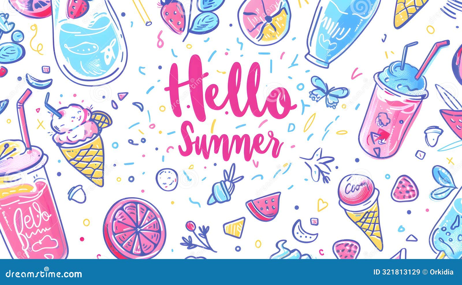 Pop Colors Summer Banner in Doodle Style Design Stock Illustration ...