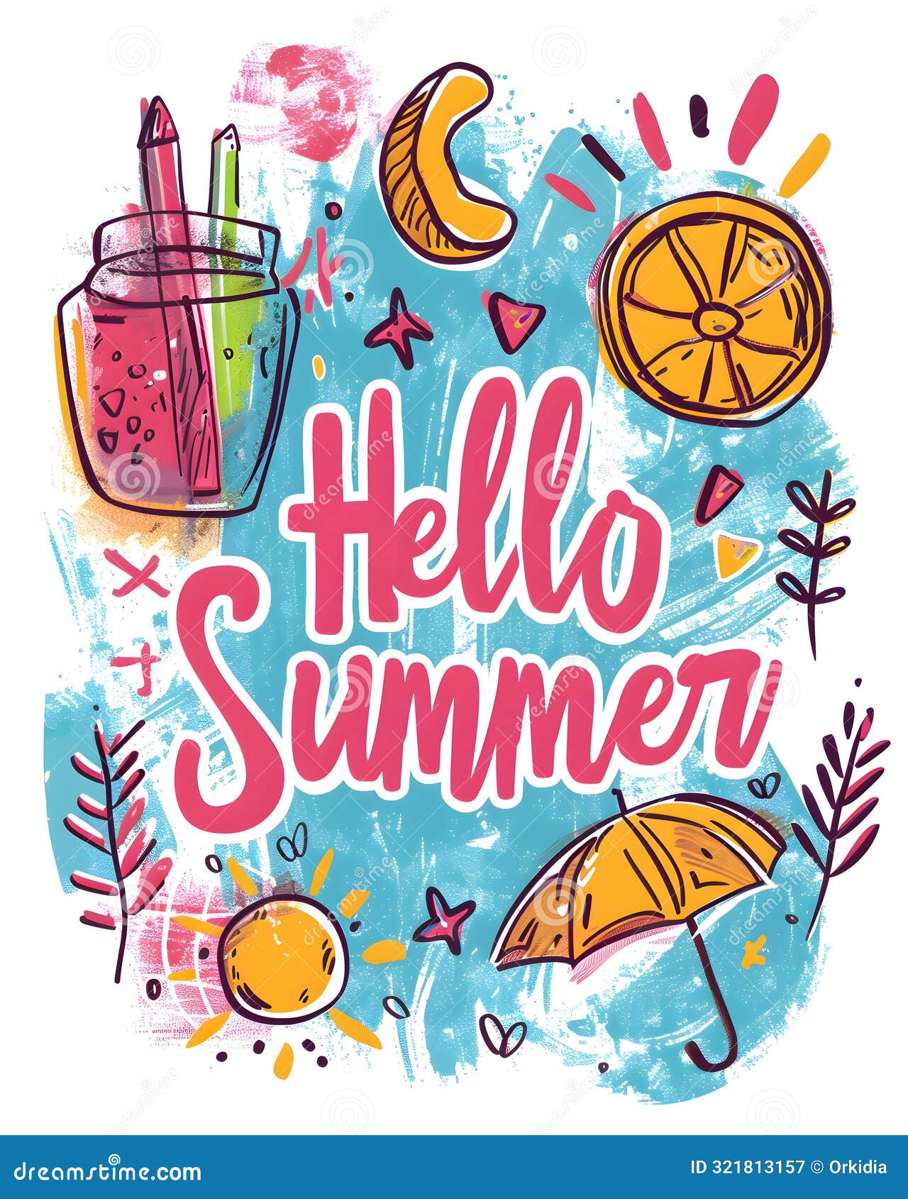 Pop Colors Summer Banner in Doodle Style Design Stock Illustration ...