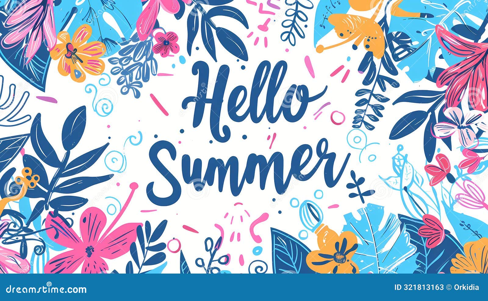 Pop Colors Summer Banner in Doodle Style Design Stock Illustration ...