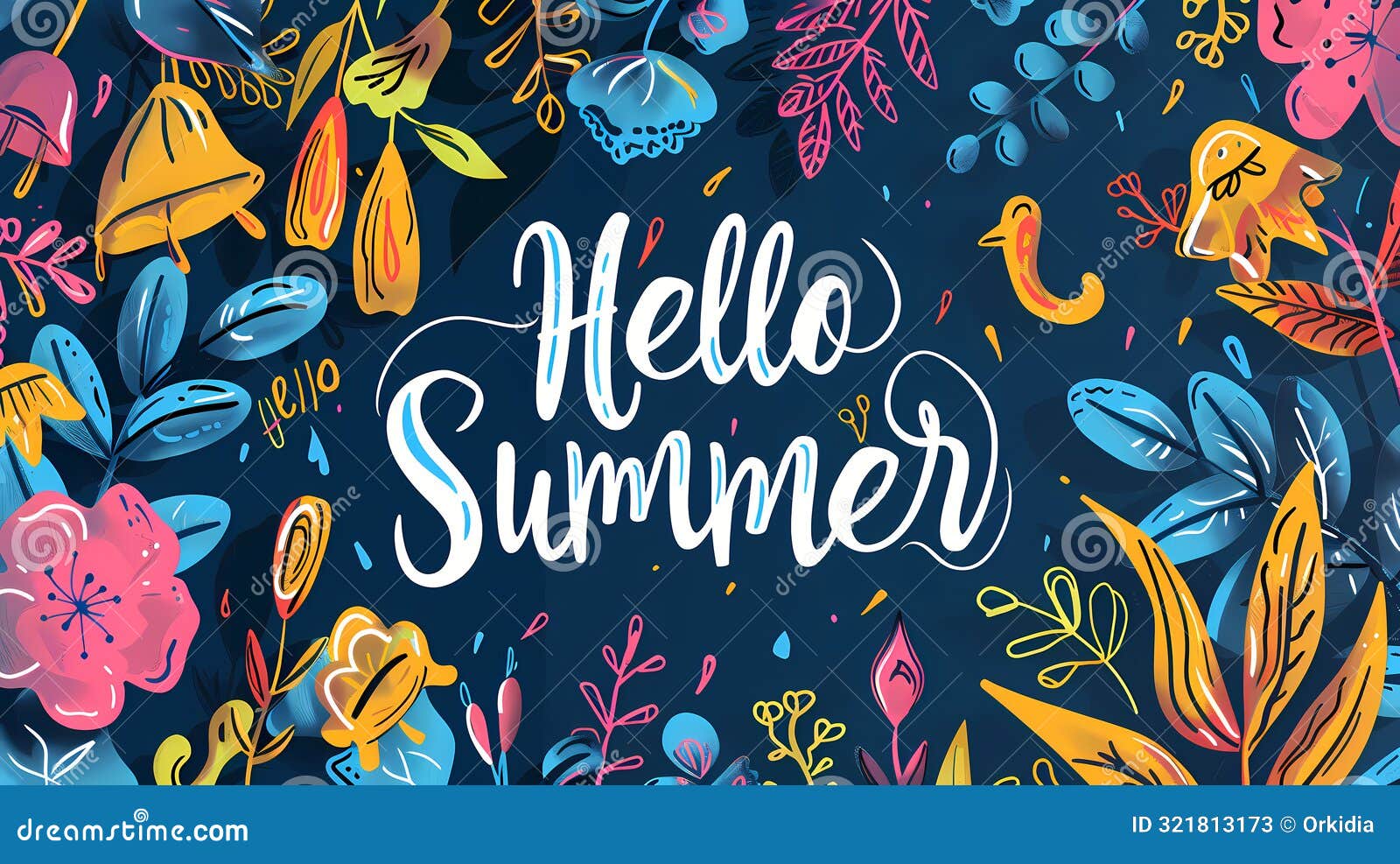 Pop Colors Summer Banner in Doodle Style Design Stock Illustration ...