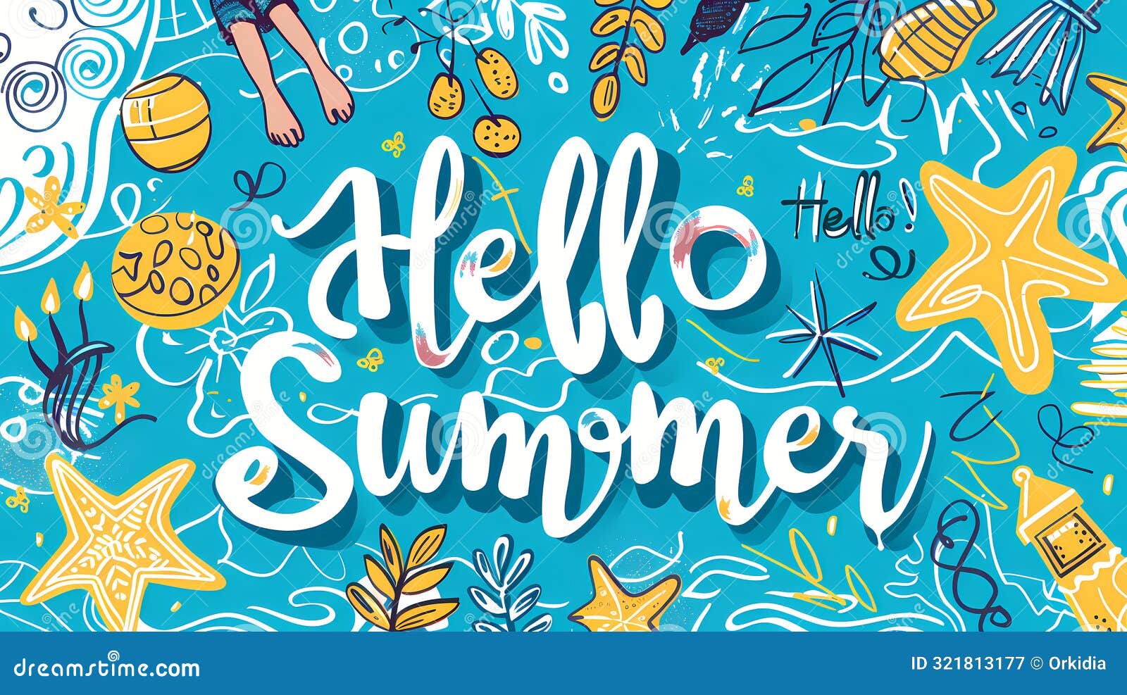 Pop Colors Summer Banner in Doodle Style Design Stock Illustration ...