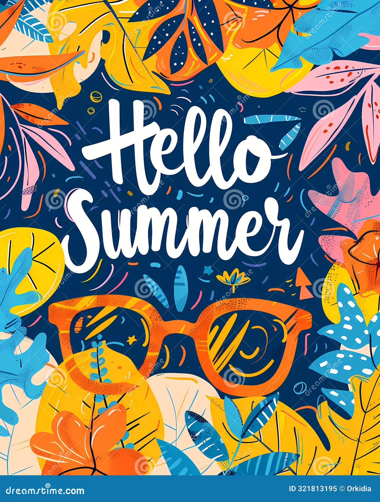 Pop Colors Summer Banner in Doodle Style Design Stock Illustration ...