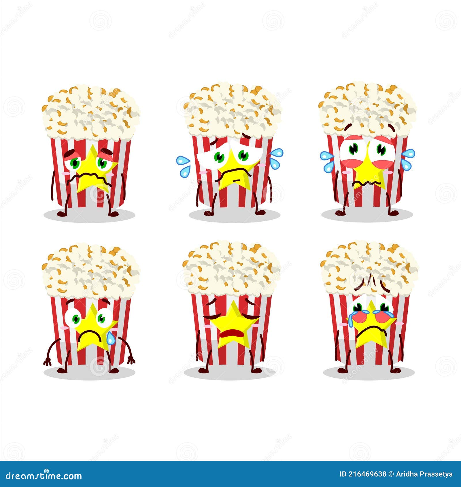 Pop Corn Cartoon Character with Sad Expression Stock Illustration ...