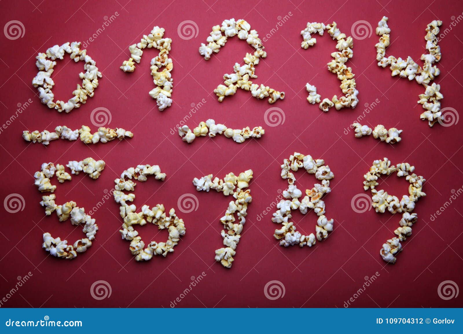 Pop Corn Numbers Macro Red Background Stock Photo - Image of glasses ...