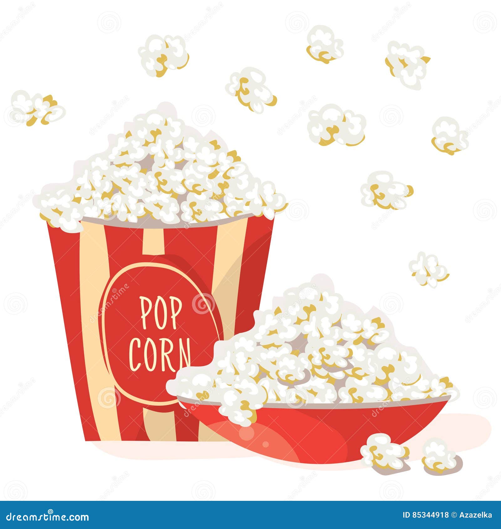 Pop Corn In A Red Stripped Pack. Flat Vector. Popcorn Illustration, On ...