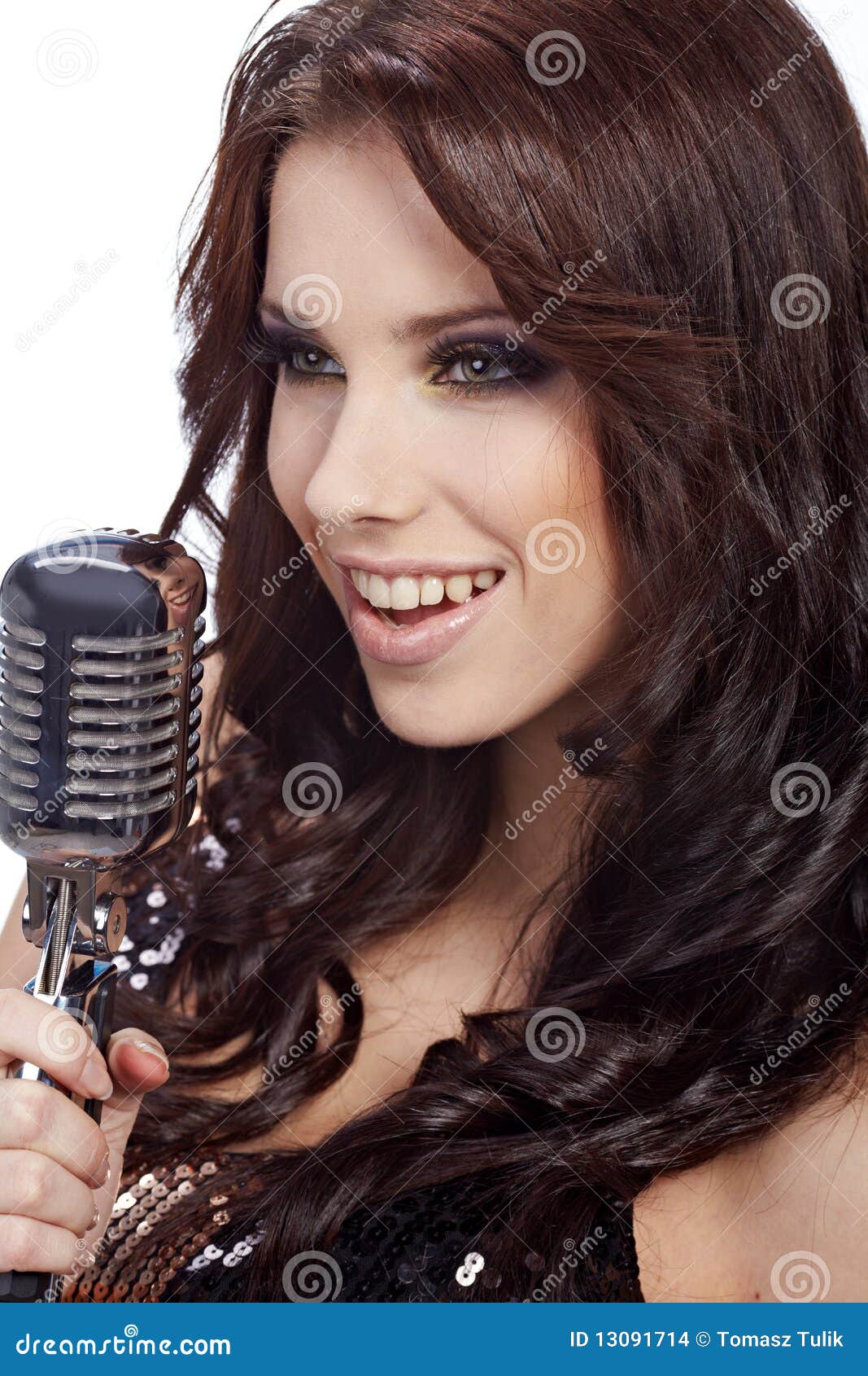 Pop Female Singer with the Retro Mic Stock Photo - Image of live ...