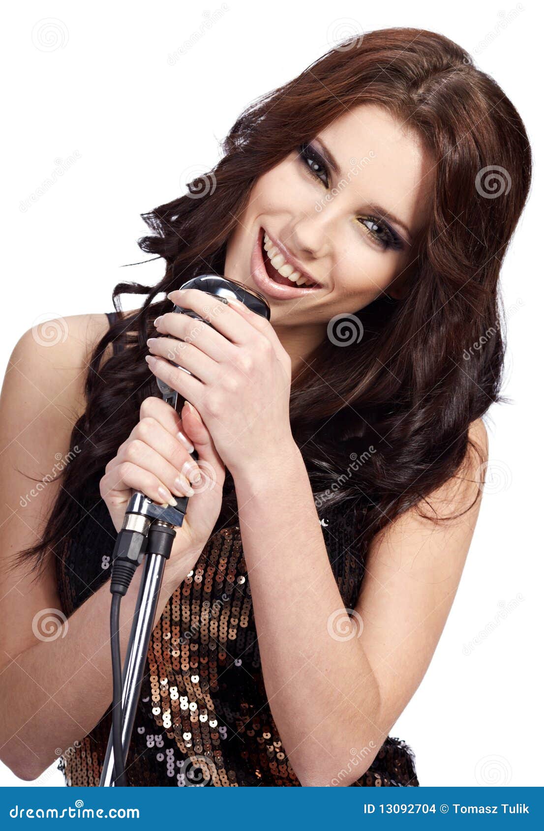 Pop Female Singer with the Retro Mic Stock Photo - Image of musical ...