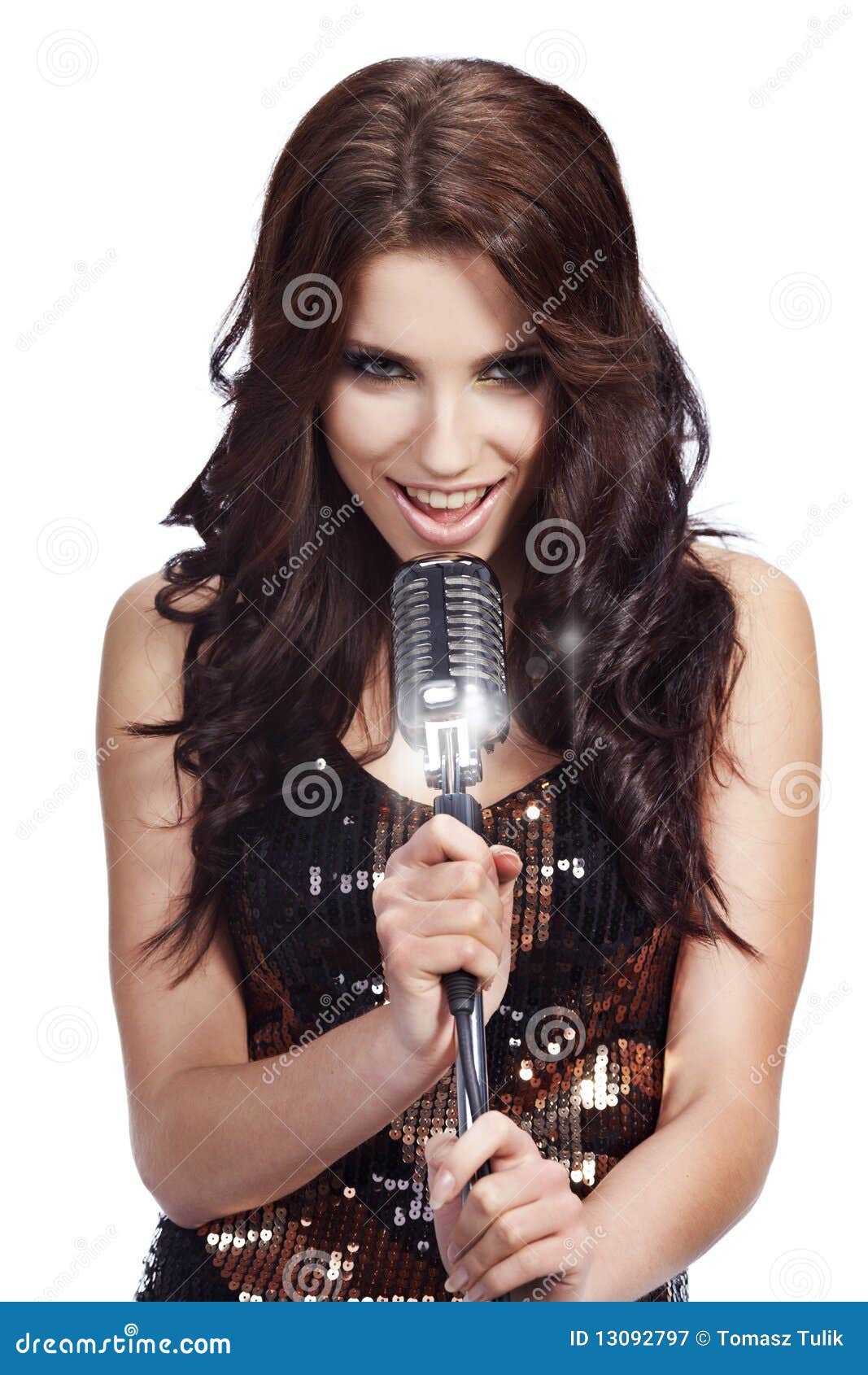 Female Singer On The Stage Holding A Microphone. Stock Photography ...