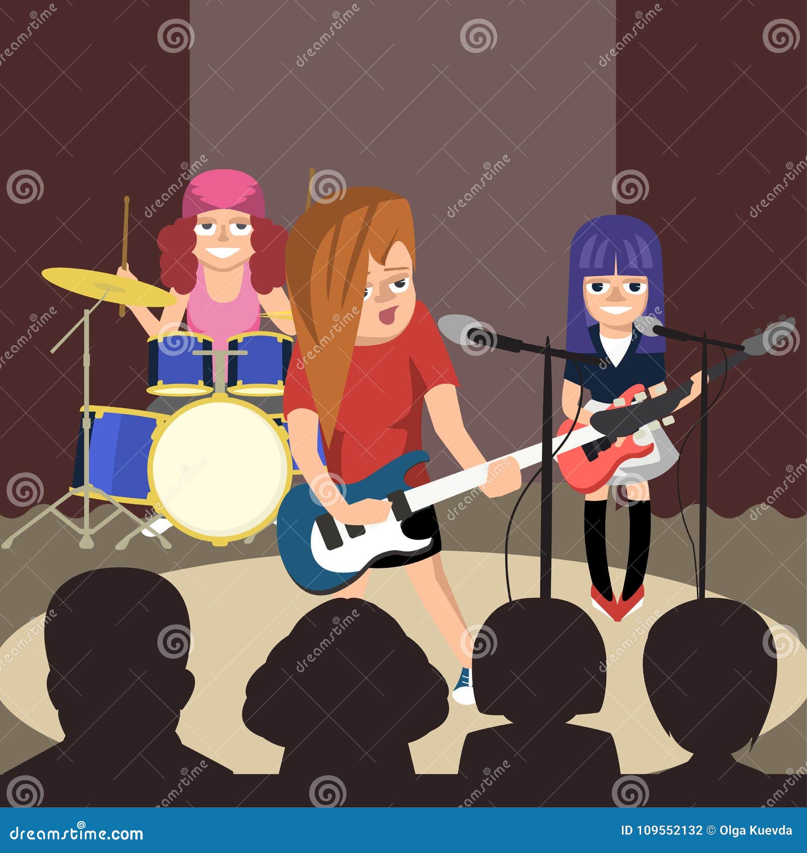 Pop Girl Group Vector Cartoon Stock Vector - Illustration of singing ...