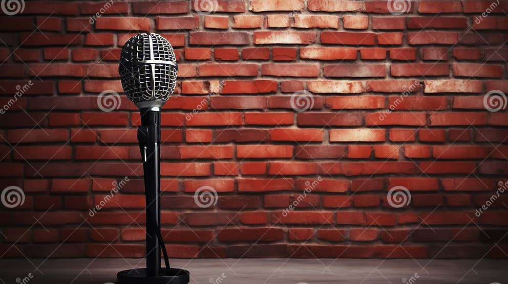 Pop Microphone on the Background of a Brick Wall. Neural Network AI ...