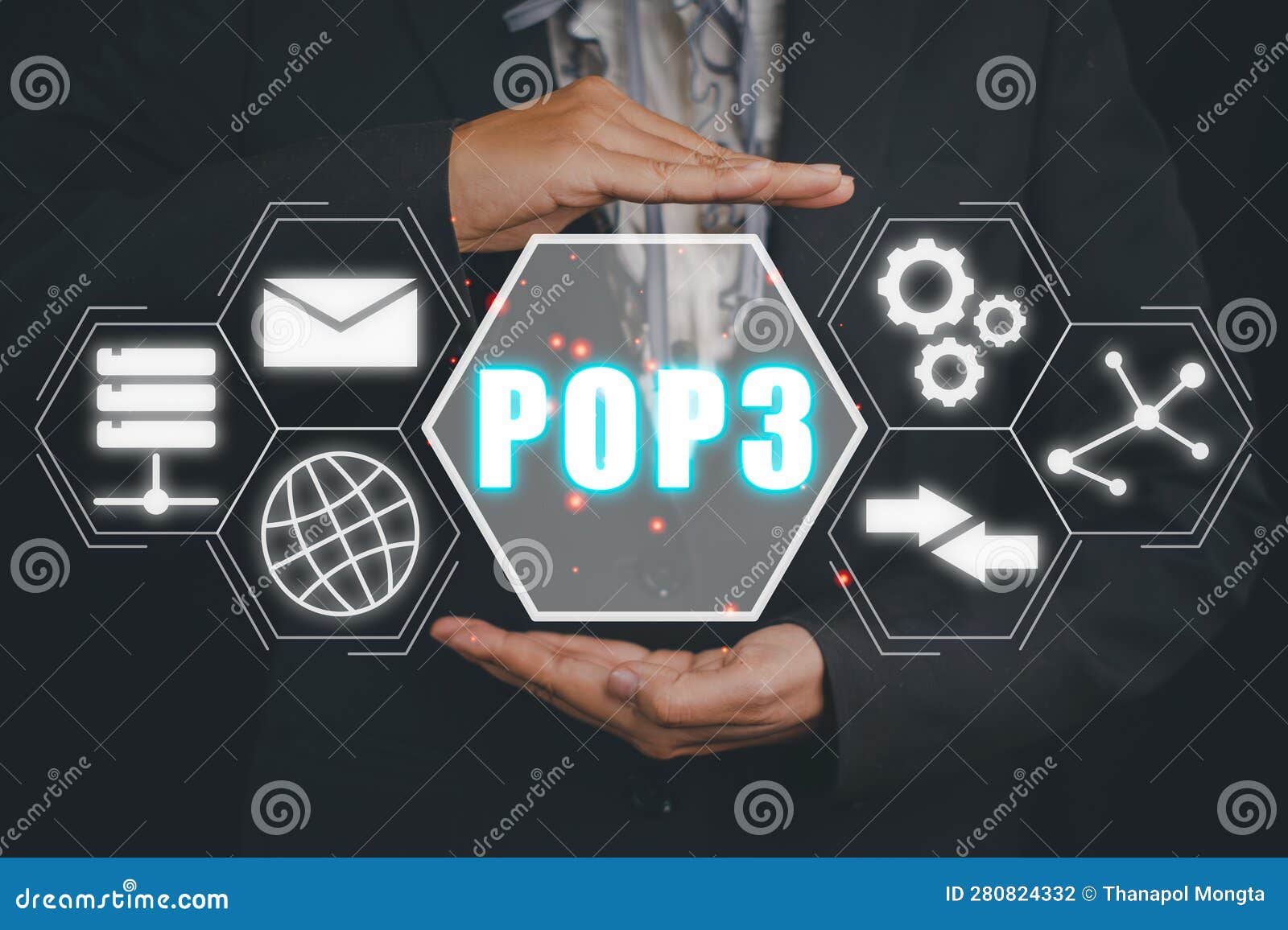 Business Person Hand Holding Post Office Protocol Version 3 Icon on ...