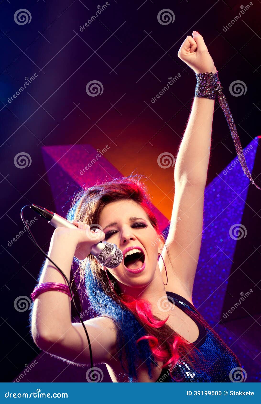 Pop star with hand raised stock photo. Image of fashion - 39199500