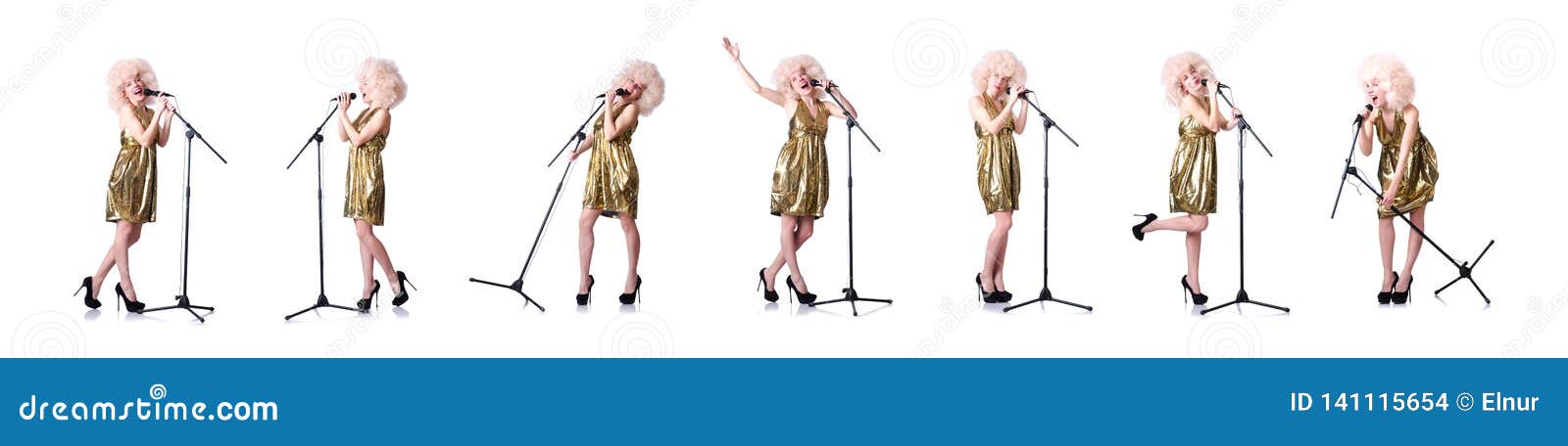 The Pop Star with Mic on White Stock Photo - Image of happy, performing ...