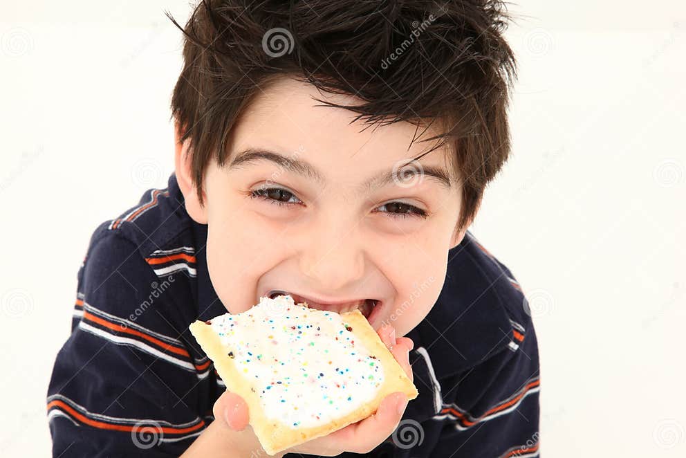 Pop Tart Boy Laughing and Eating Stock Photo - Image of icing, hold: 10009880
