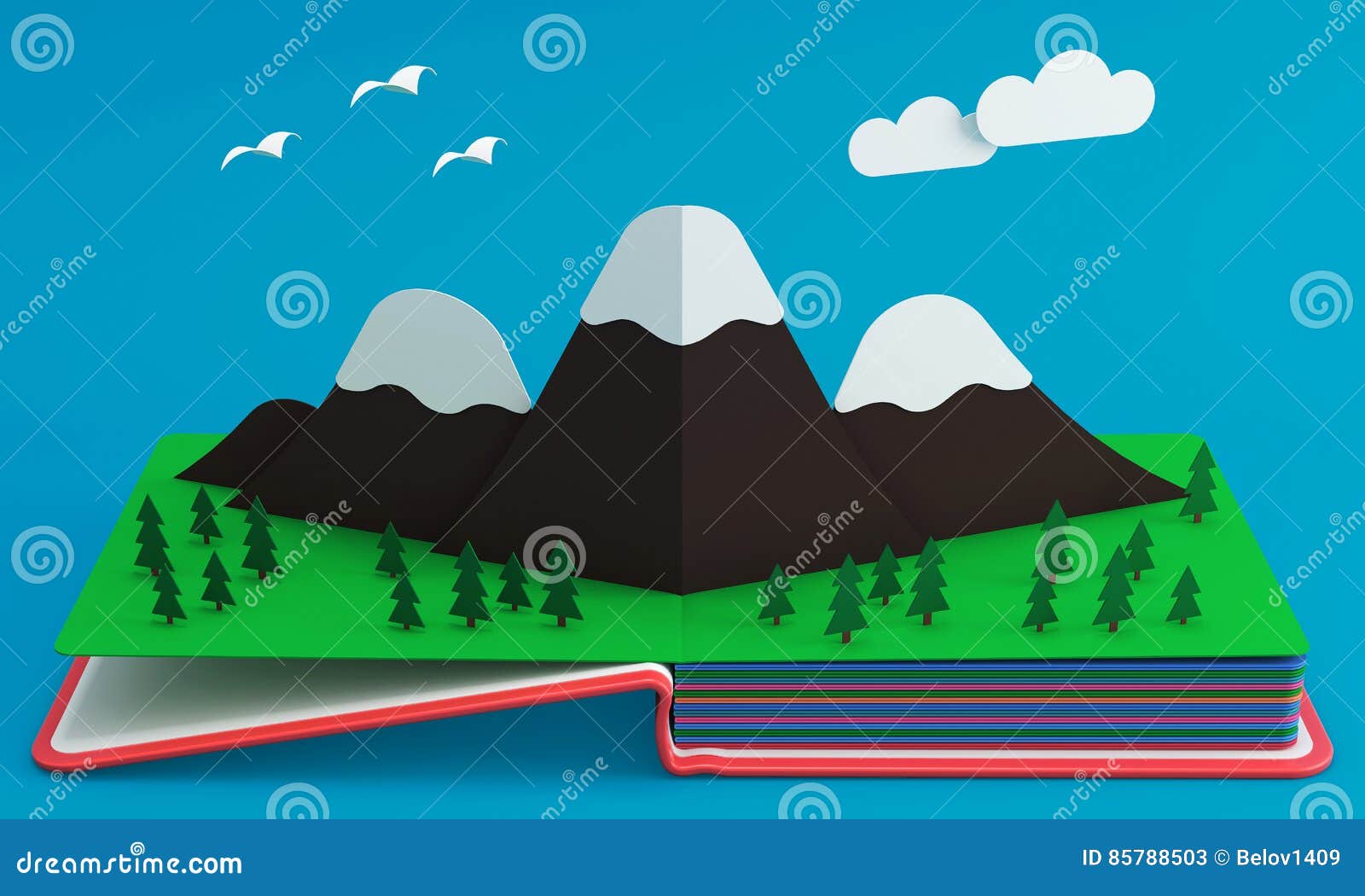 Pop Up Book with Mountainous Landscape Stock Illustration ...