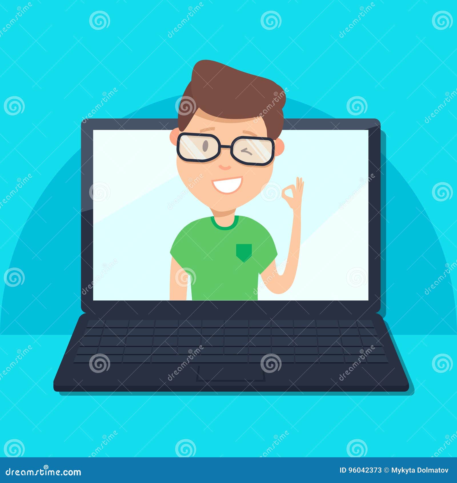 Pop Up Portrait of Smiling Winking Nerd Saying Ok. Stock Illustration ...