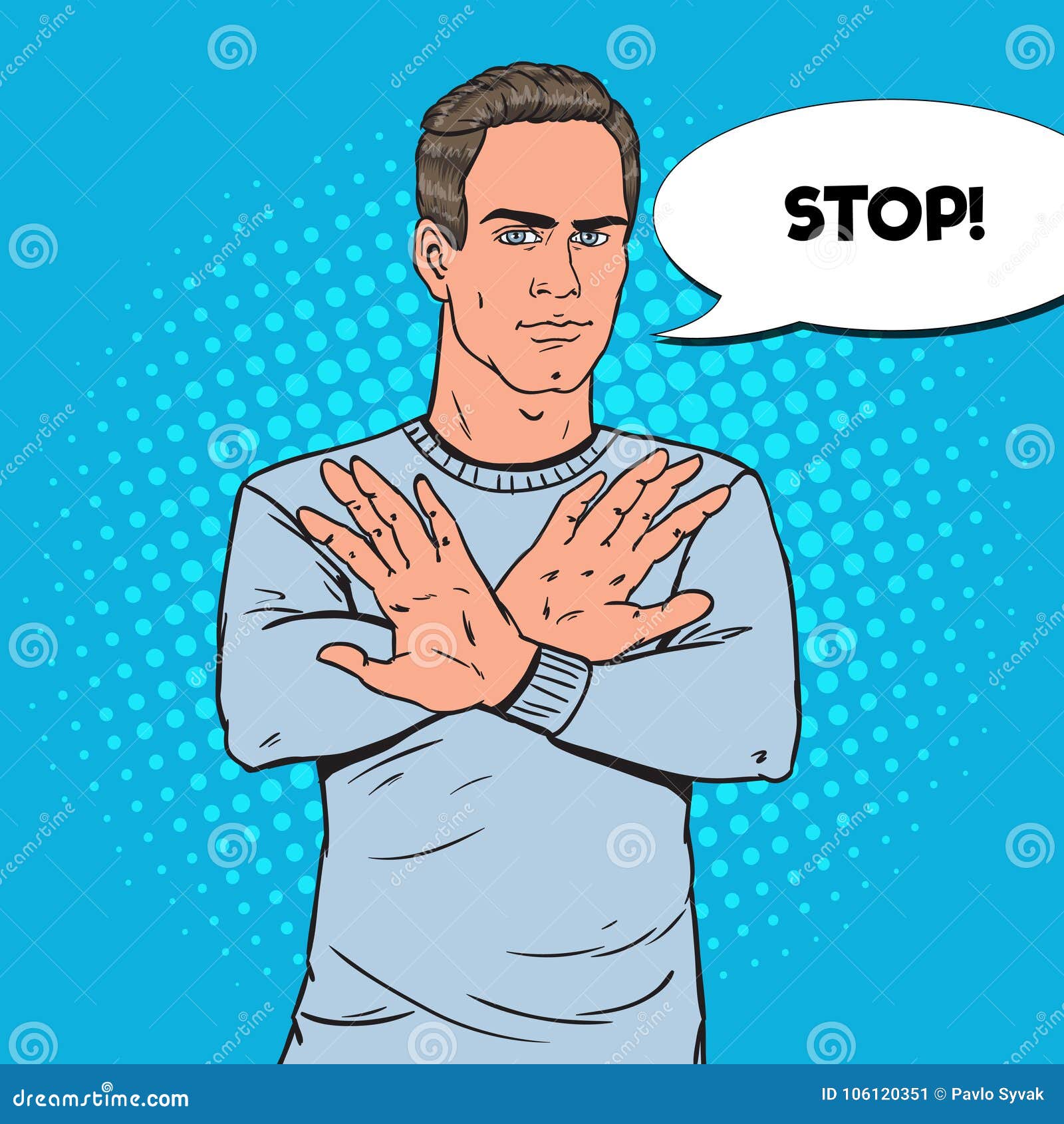 PopArt Man Gesturing Stop Hand Tecken Guy Refusing Vektor ...