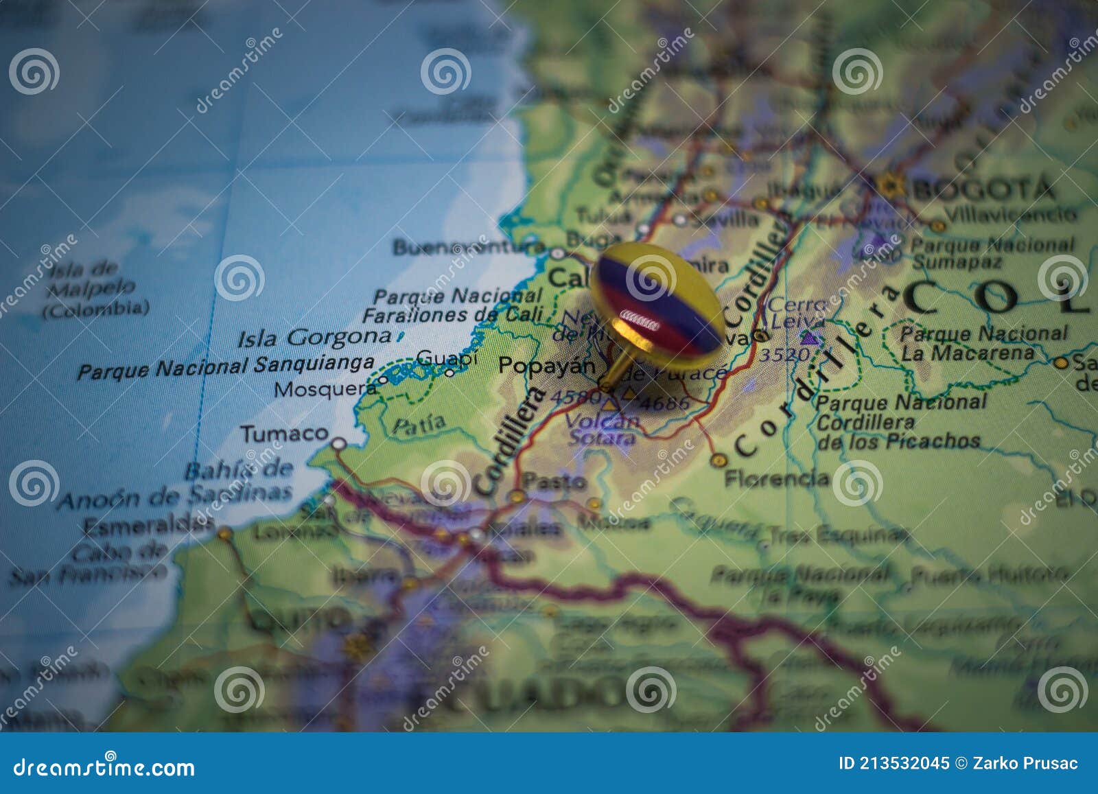 Popayan Pinned on a Map with Flag of Colombia Stock Image - Image of ...