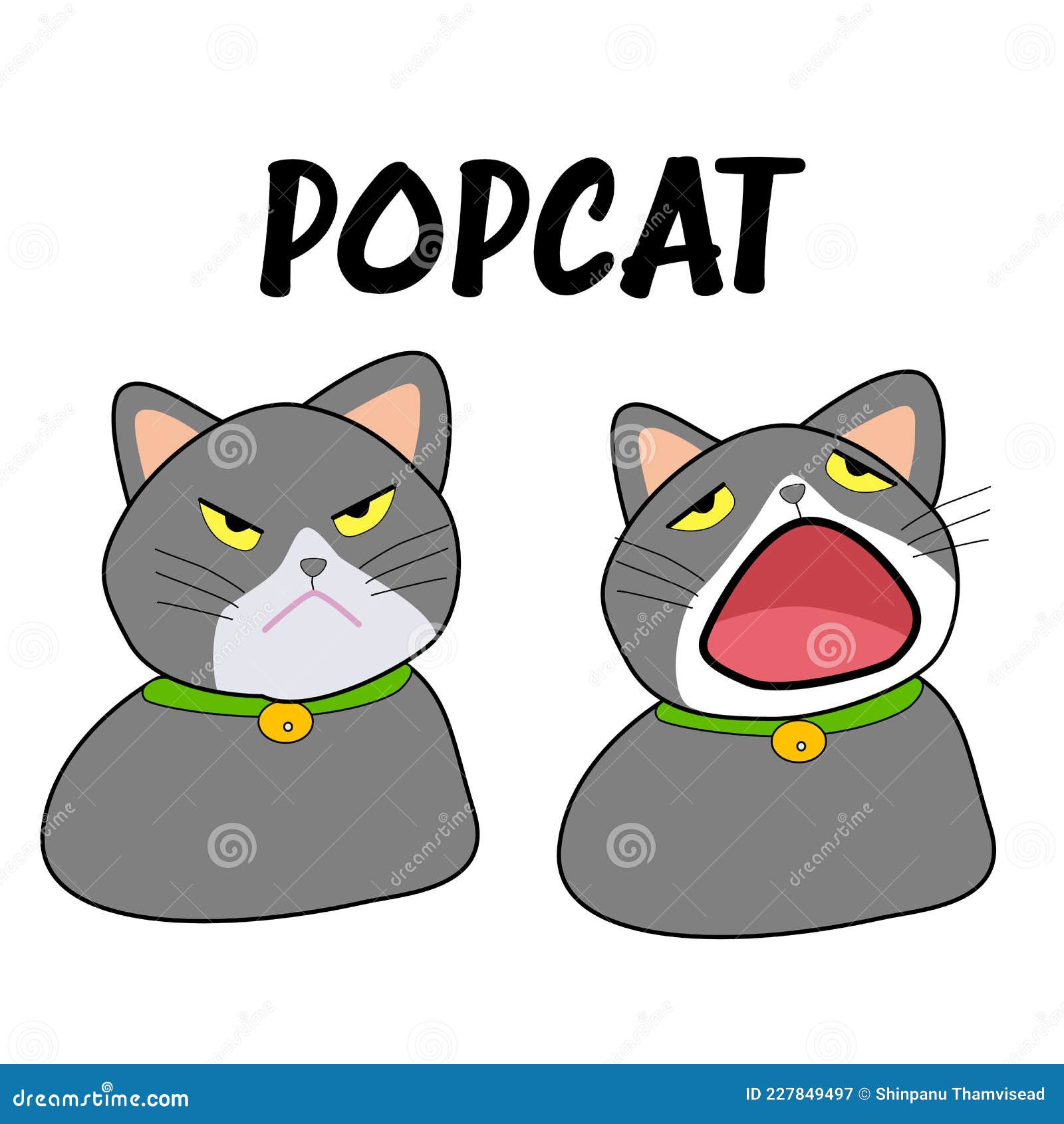 Popcat. Cat Open Mouth and Close Mouth Stock Vector - Illustration of ...